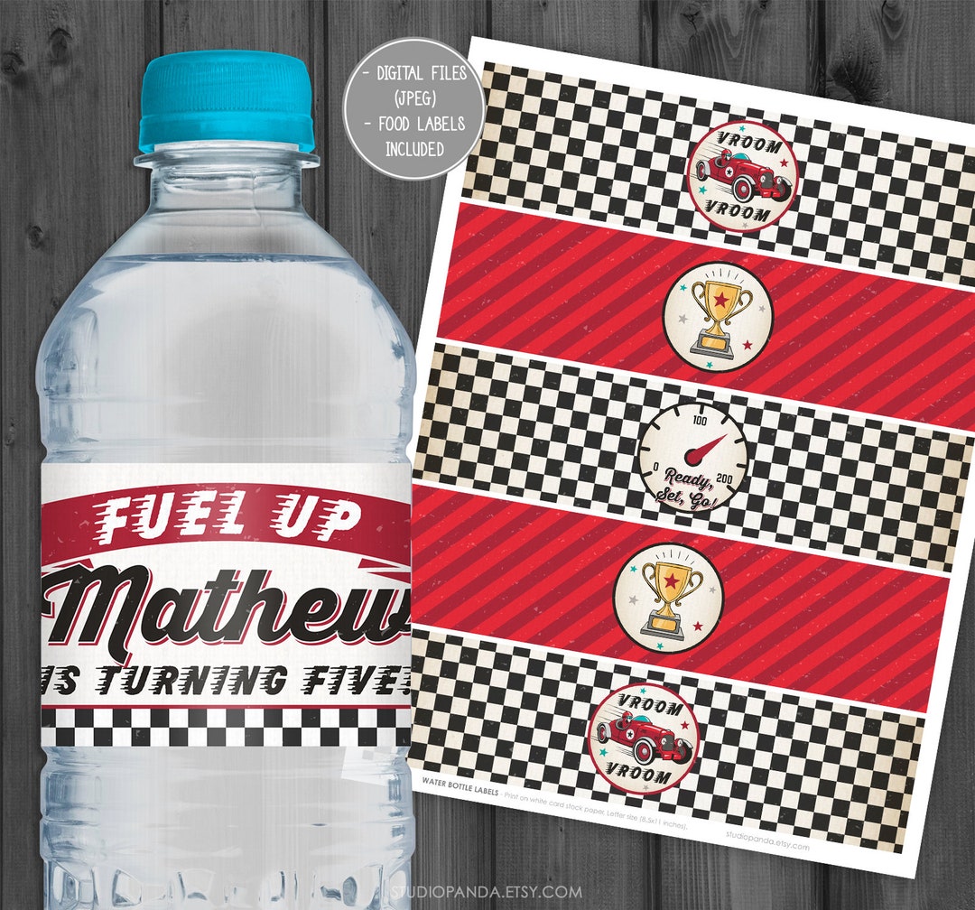 Race Car Water Bottle Labels, Personalized, Car Labels, Car Tags, Car ...