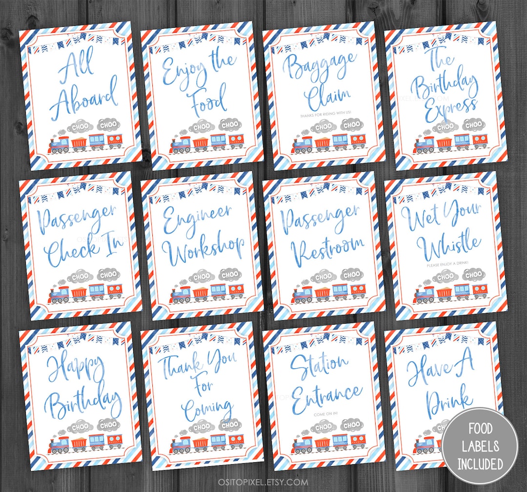 Train Party Signs, Instant Download, Train Decor, Train Poster, Wall ...