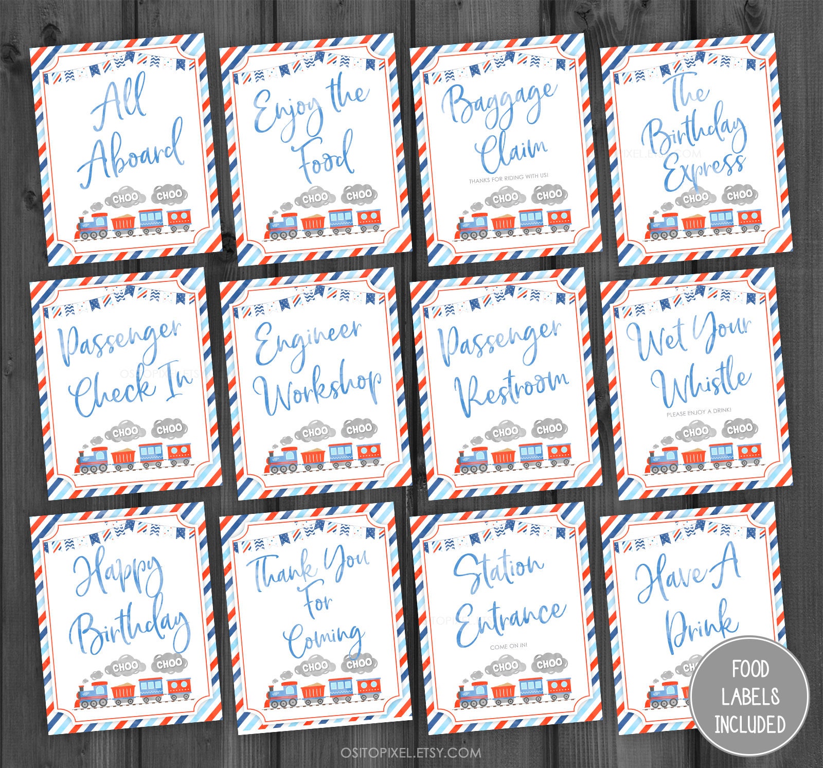 Train Party Signs, Instant Download, Train Decor, Train Poster, Wall ...