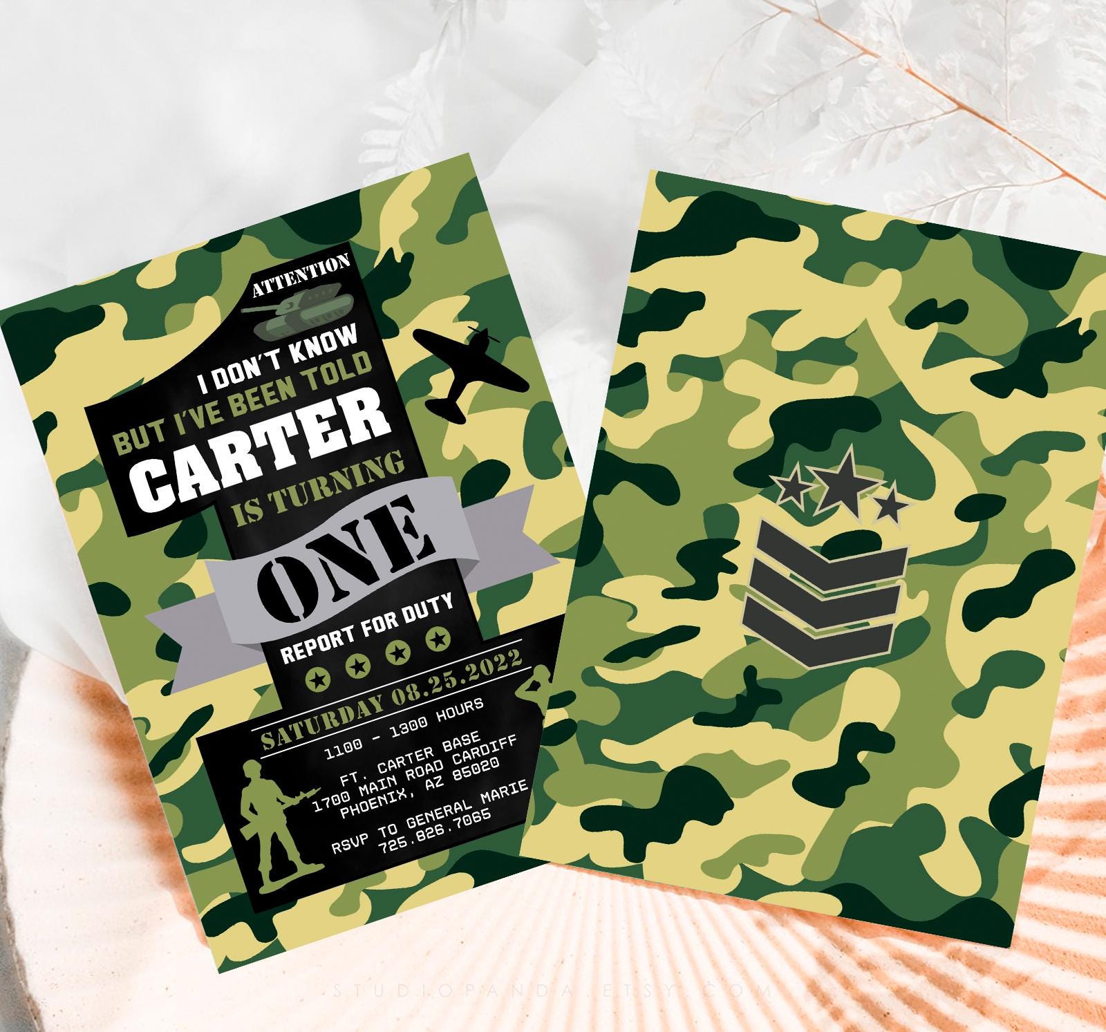 Soldier Invitation + Favor Tags, Personalized, Army Invitation ...