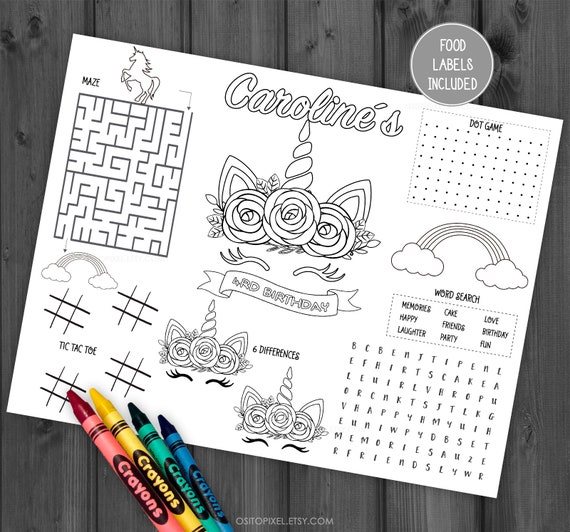 Unicorn Printable Activity and Coloring Pages Personalized | Etsy