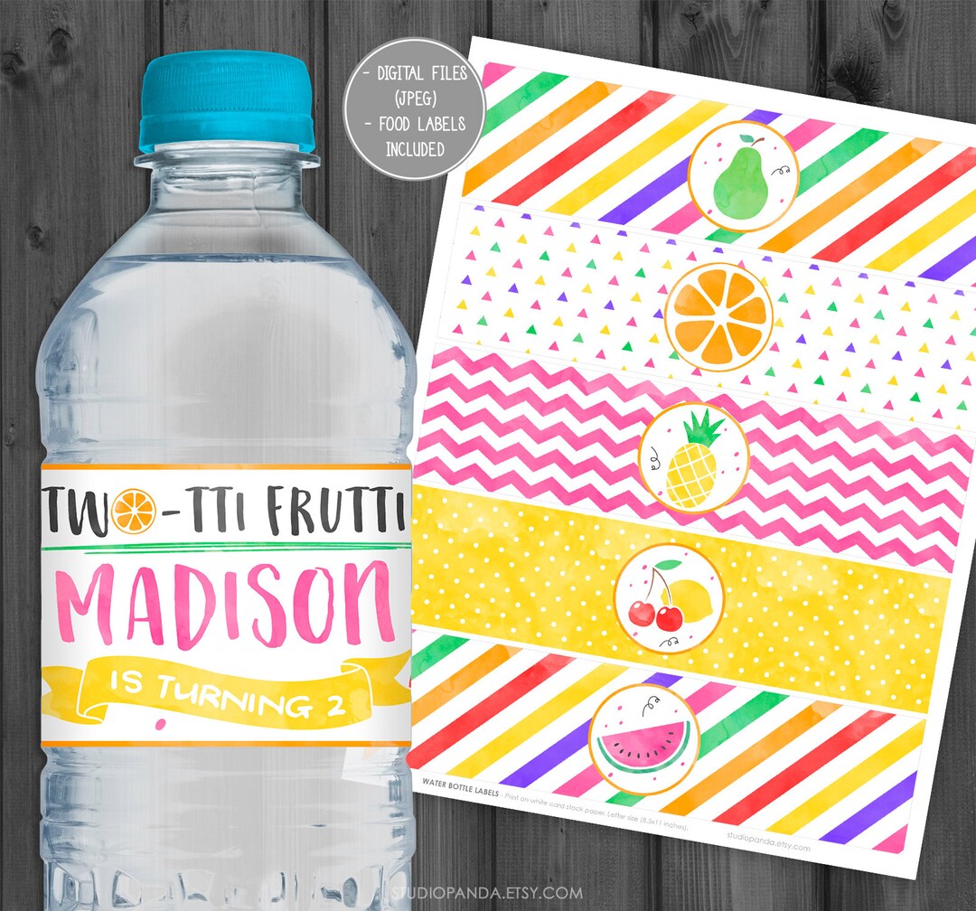 Two Tti Frutti Water Bottle Labels, Personalized, Tutti Frutti Twotti ...