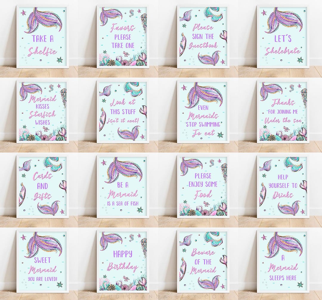 Mermaid Signs, Instant Download, Mermaid Wall Art, Mermaid Poster ...