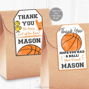 Basketball Thank You Tags, Personalized, Sports Tags, Basketball Thank ...