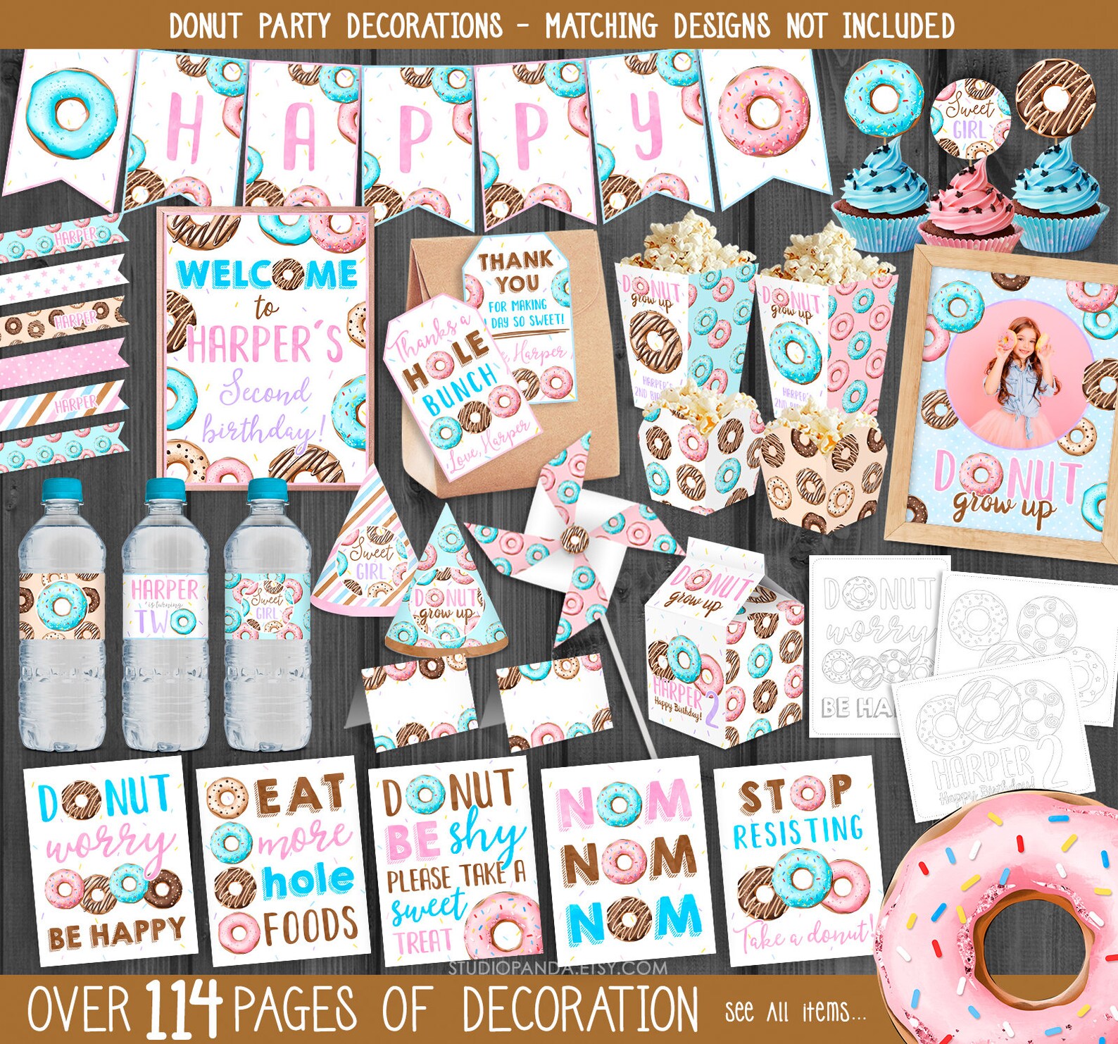 Donut Water Bottle Labels Personalized Donut Labels Donut - Etsy