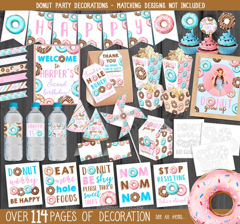 Donut Water Bottle Labels, Personalized, Donut Labels, Donut Tags ...