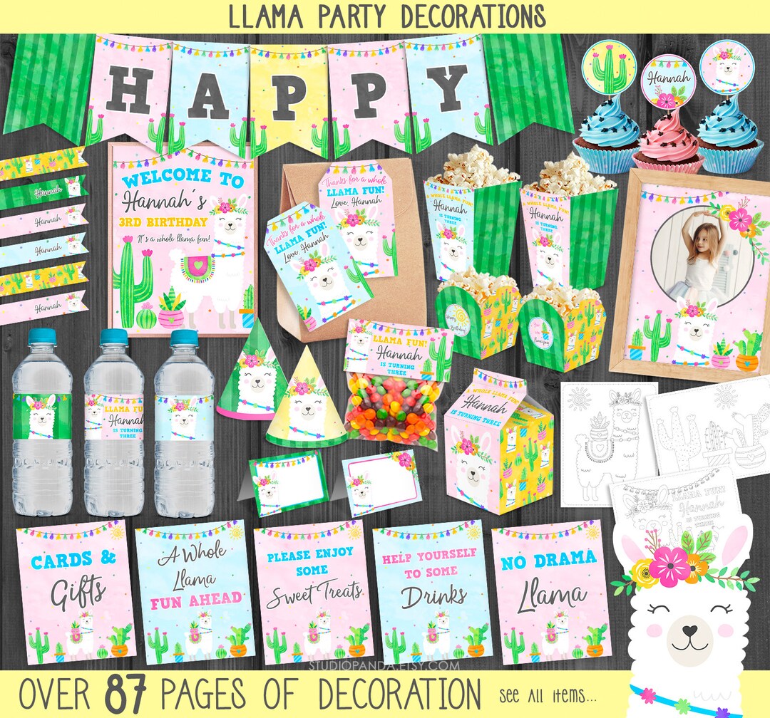 Llama Party Decorations, Personalized, Llama Package, Llama Bundle ...
