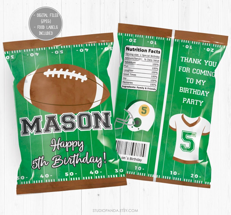 Football Chip Bag Personalized Football Label Football - Etsy