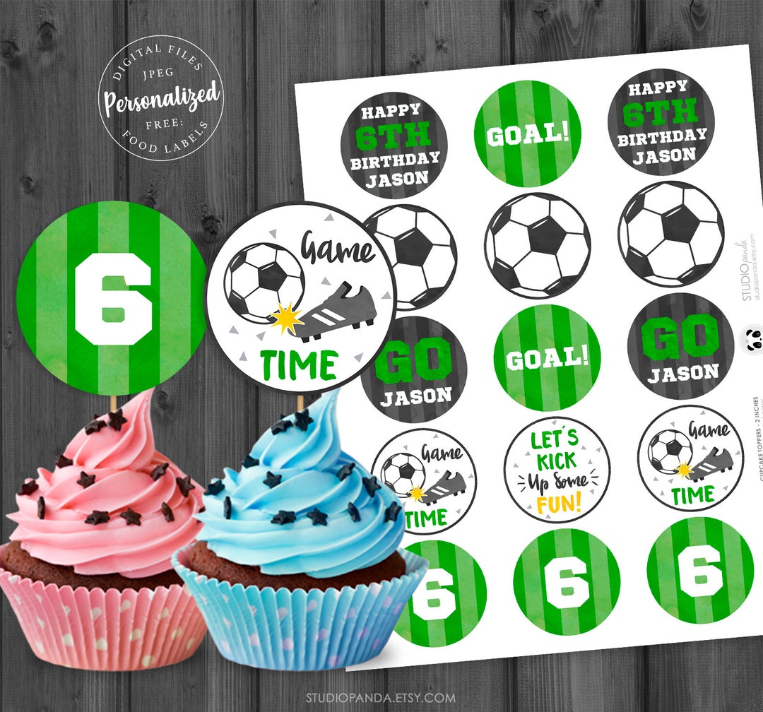Soccer Cupcake Toppers, Personalized, Soccer Decoration, Soccer ...