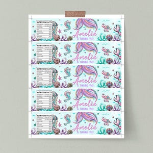 Mermaid Water Bottle Label, Personalized, Mermaid Label, Under the Sea ...