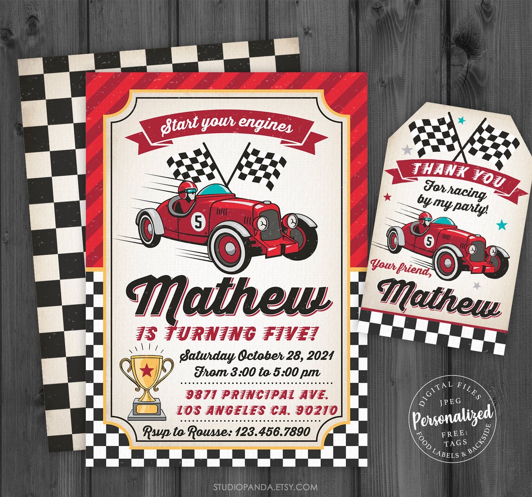 Race Car Invitation 2, Personalized, Racing Invitation, Car Decoration ...
