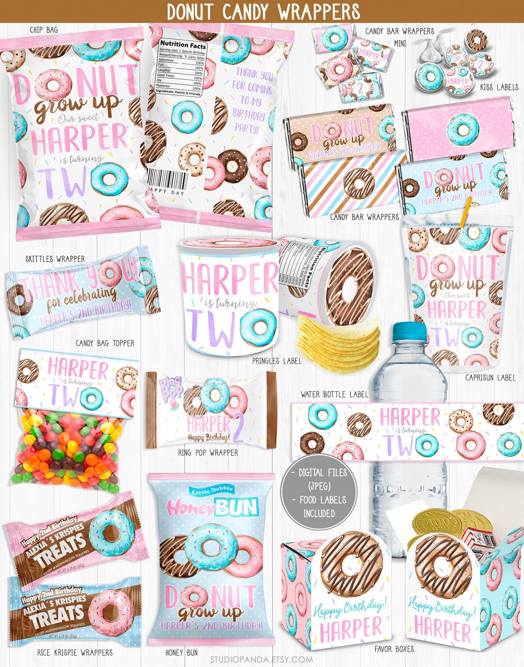 Donut Candy Wrappers, Personalized, Donut Wrappers, Donut Chip Bag ...