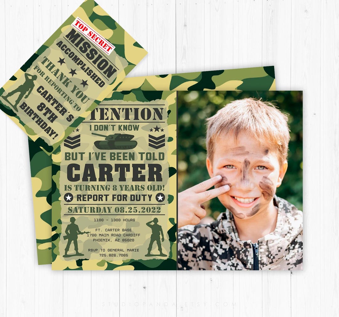 Soldier Invitation + Favor Tags, Personalized, Army Invitation ...