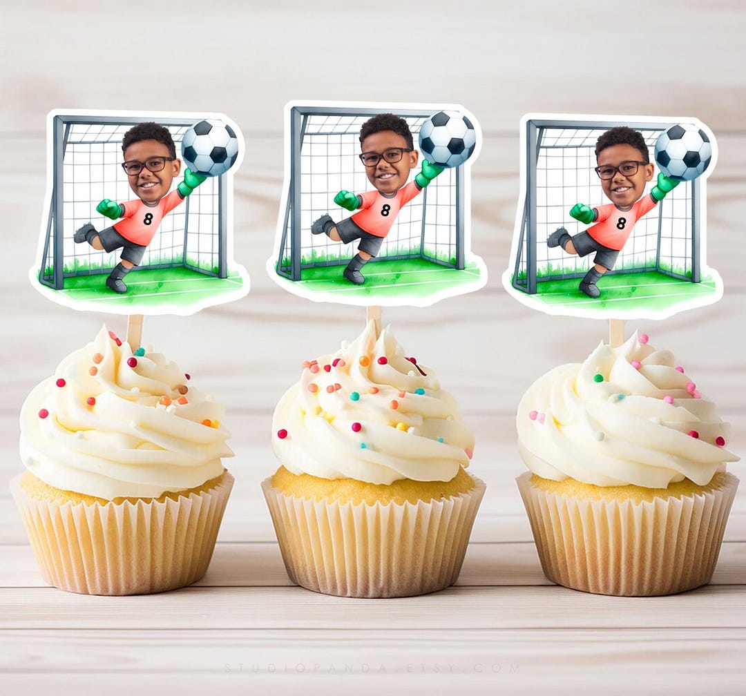 Soccer Face Cupcake Toppers, Personalized, Soccer Toppers, Soccer Face ...
