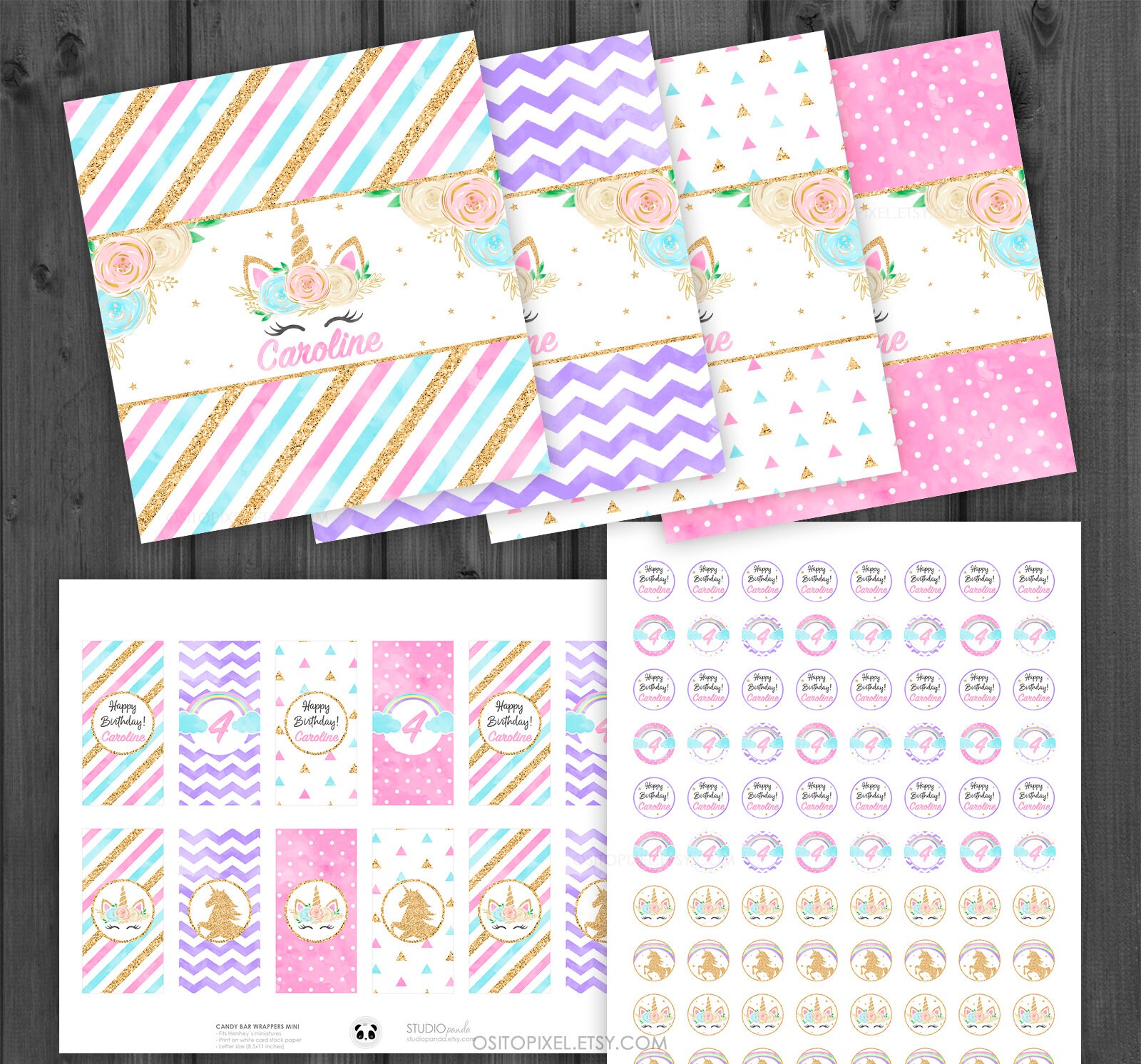 Unicorn Candy Bar Wrappers Personalized Kiss Hershey Party | Etsy