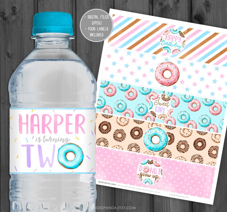 Donut Water Bottle Labels Personalized Donut Labels Donut | Etsy
