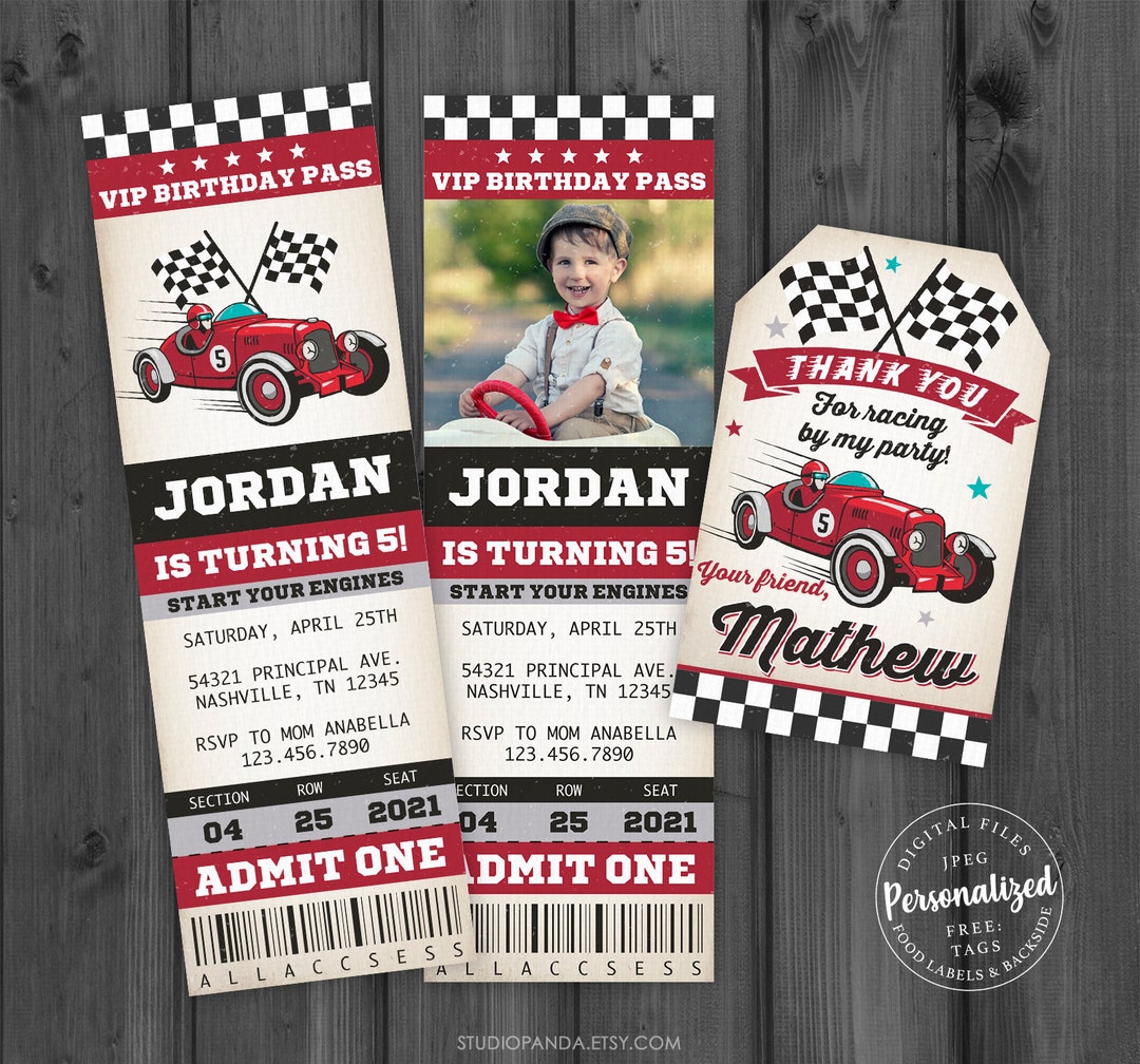 Race Car Ticket Invitation 3, Personalized, Racing Invitation, Car ...