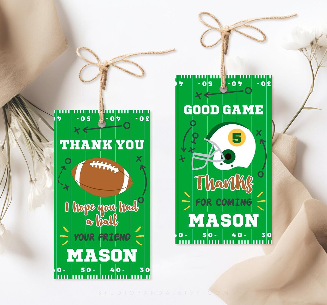 Football Favor Tags, Instant Download, Football Card, Football Thank ...