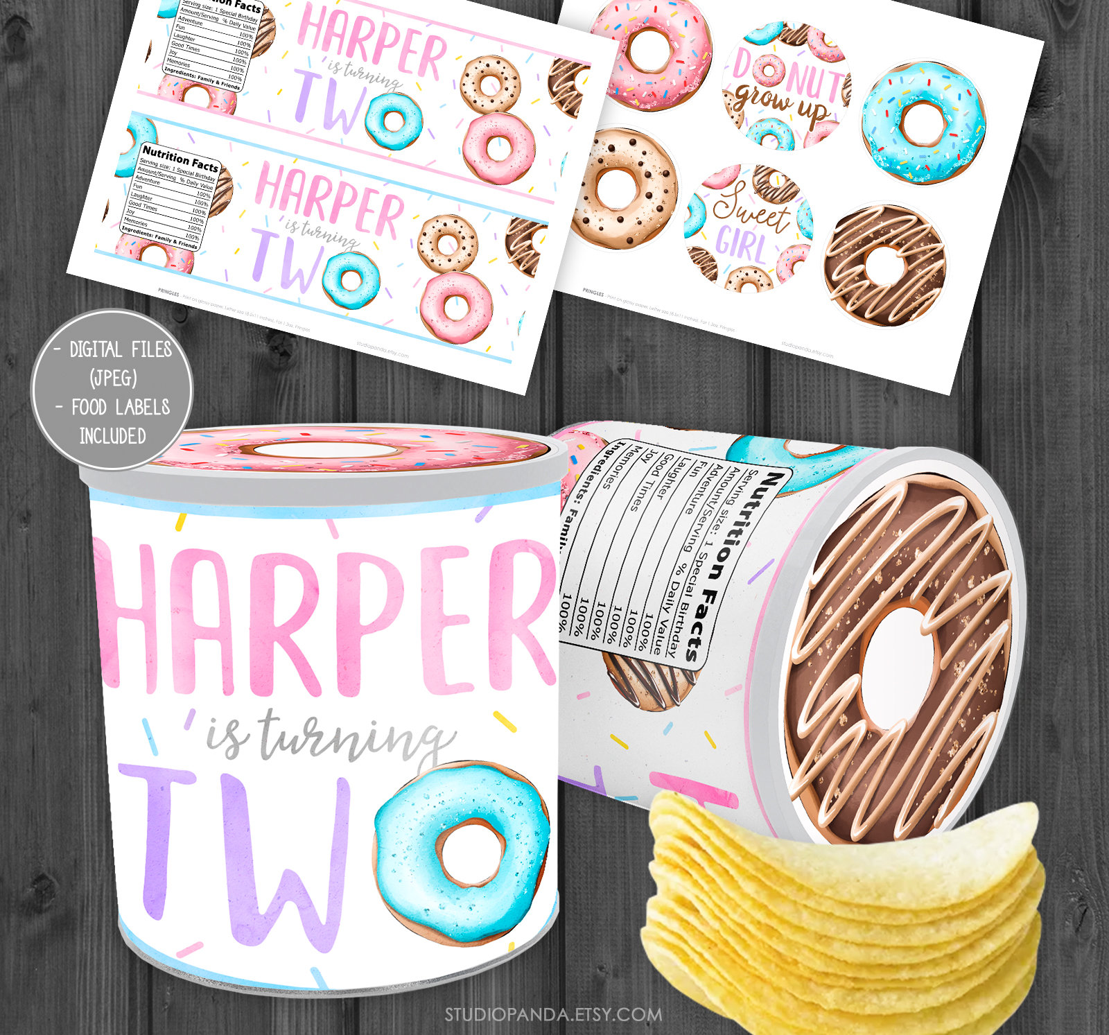 Donut Mini Pringles, Personalized, Donut Wrappers, Donut Treat, Donut ...