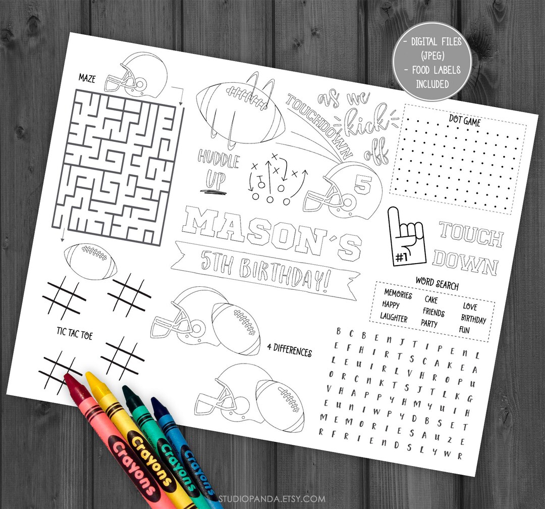 Football Activity and Coloring Pages, Personalized, Football Party ...