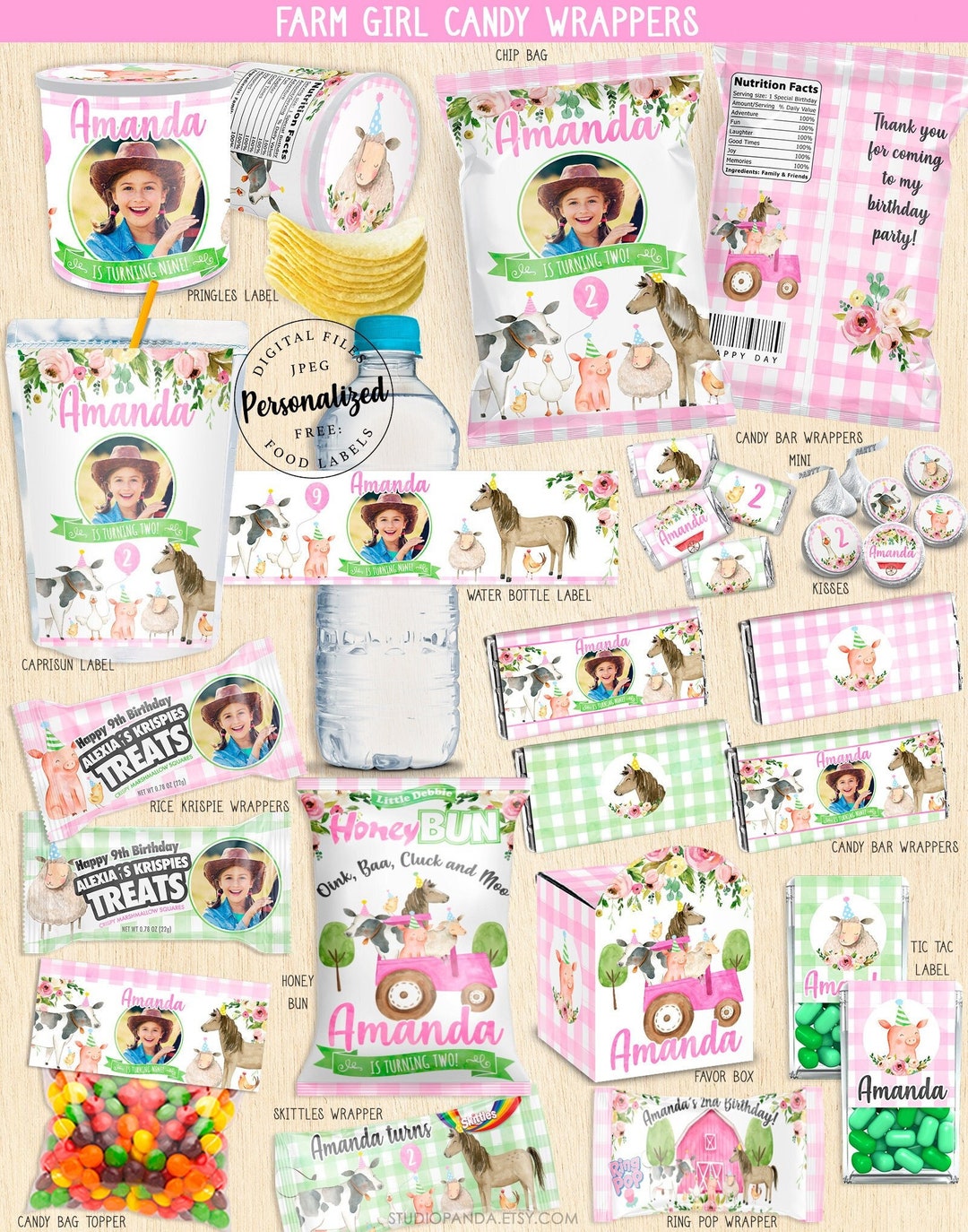 Farm Girl Candy Wrappers 2, Personalized, Farm Bundle, Farm Decoration ...
