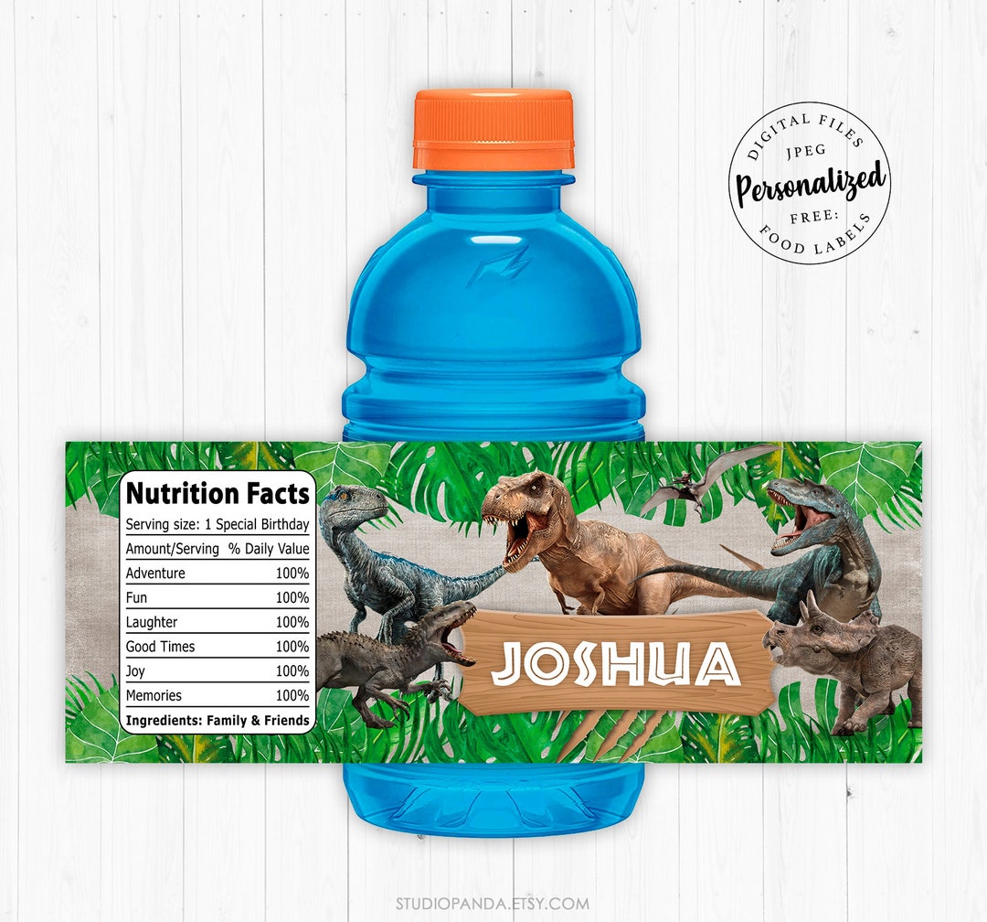 Dinosaur Water Bottle Labels 2, Personalized, Dinosaur Decoration ...
