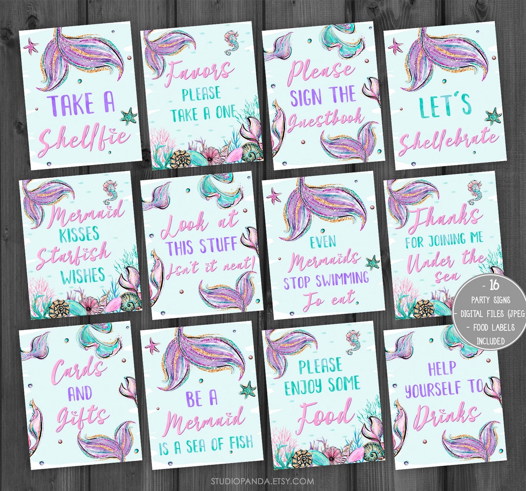 Mermaid Party Signs, Instant Download, Little Mermaid, Mermaid ...