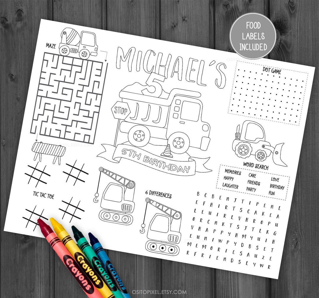 Construction Activity and Coloring Pages, Personalized, Digger ...