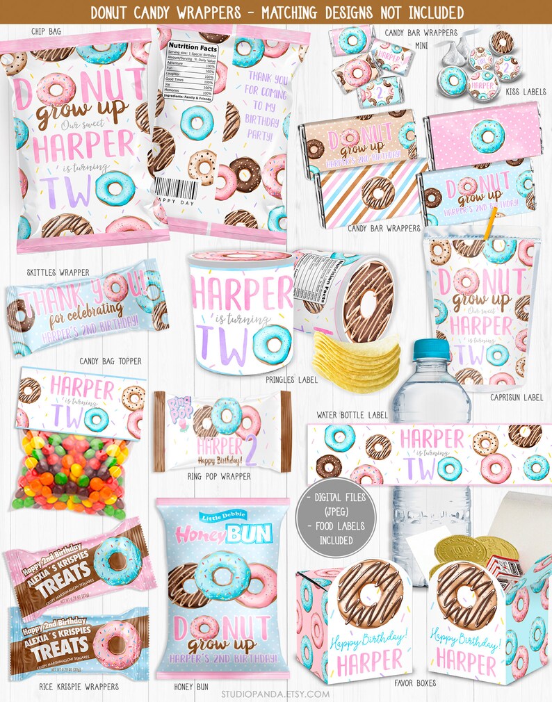 Donut Water Bottle Labels Personalized Donut Labels Donut | Etsy