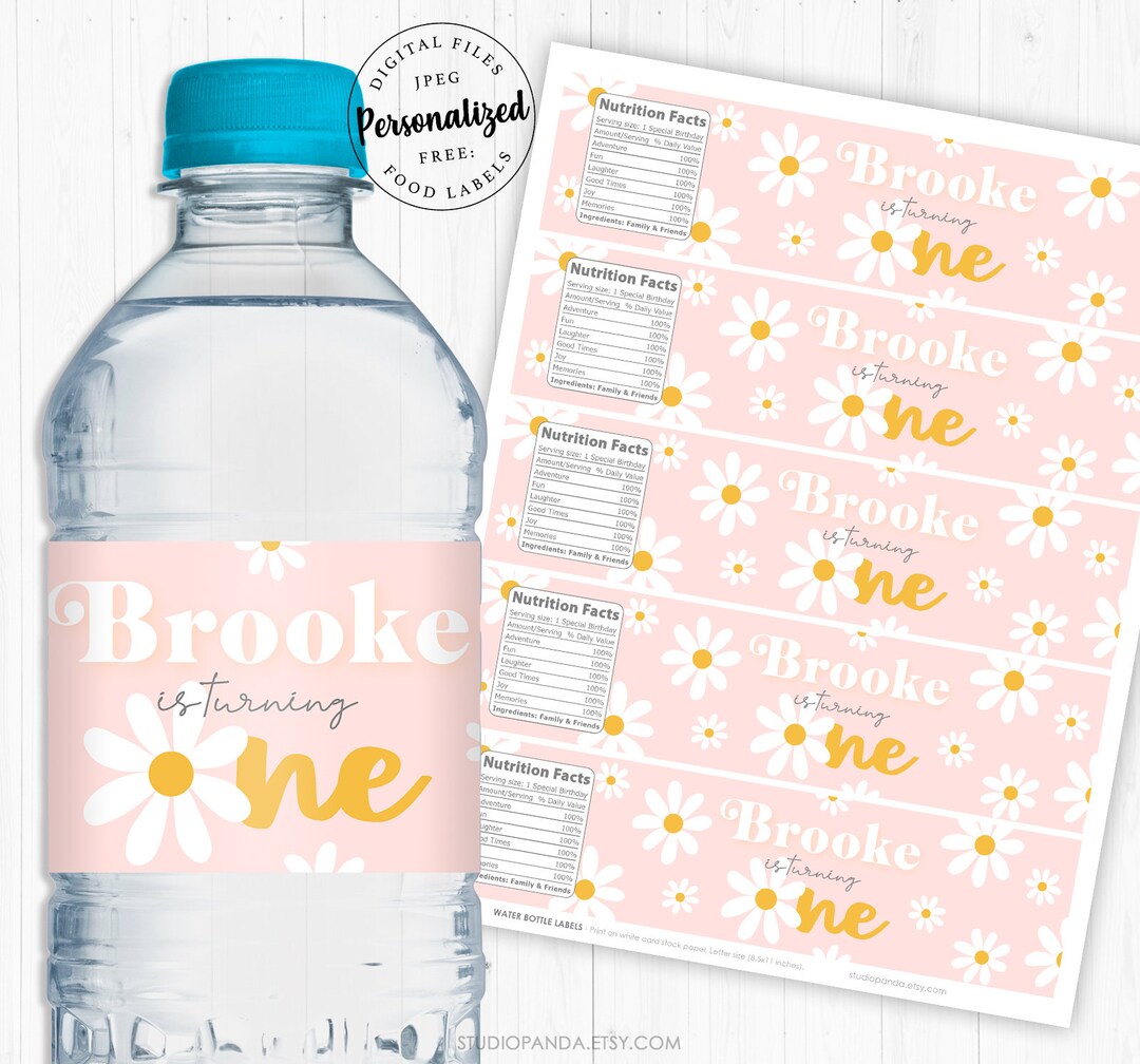 Daisy Flower Water Bottle Labels, Personalized, Daisy Decoration, Daisy ...