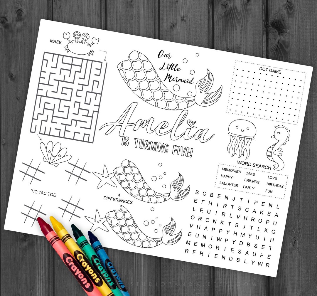 Mermaid Activity and Coloring Pages, Personalized, Mermaid Coloring ...