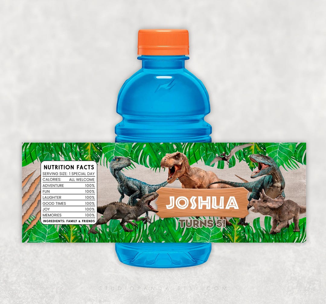 Dinosaur Water Bottle Labels, Instant Download, Dinosaur Decoration ...