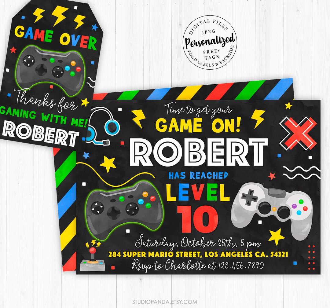 Video Game Invitation 4, Personalized, Video Game Party Bundle, Gamer ...