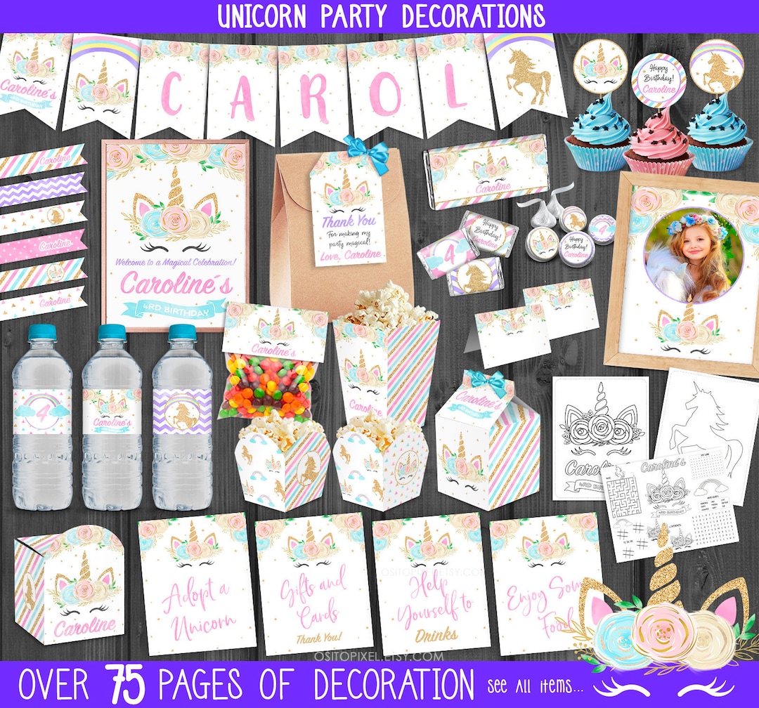Unicorn Party Decorations, Personalized, Party Package, Birthday Bundle ...