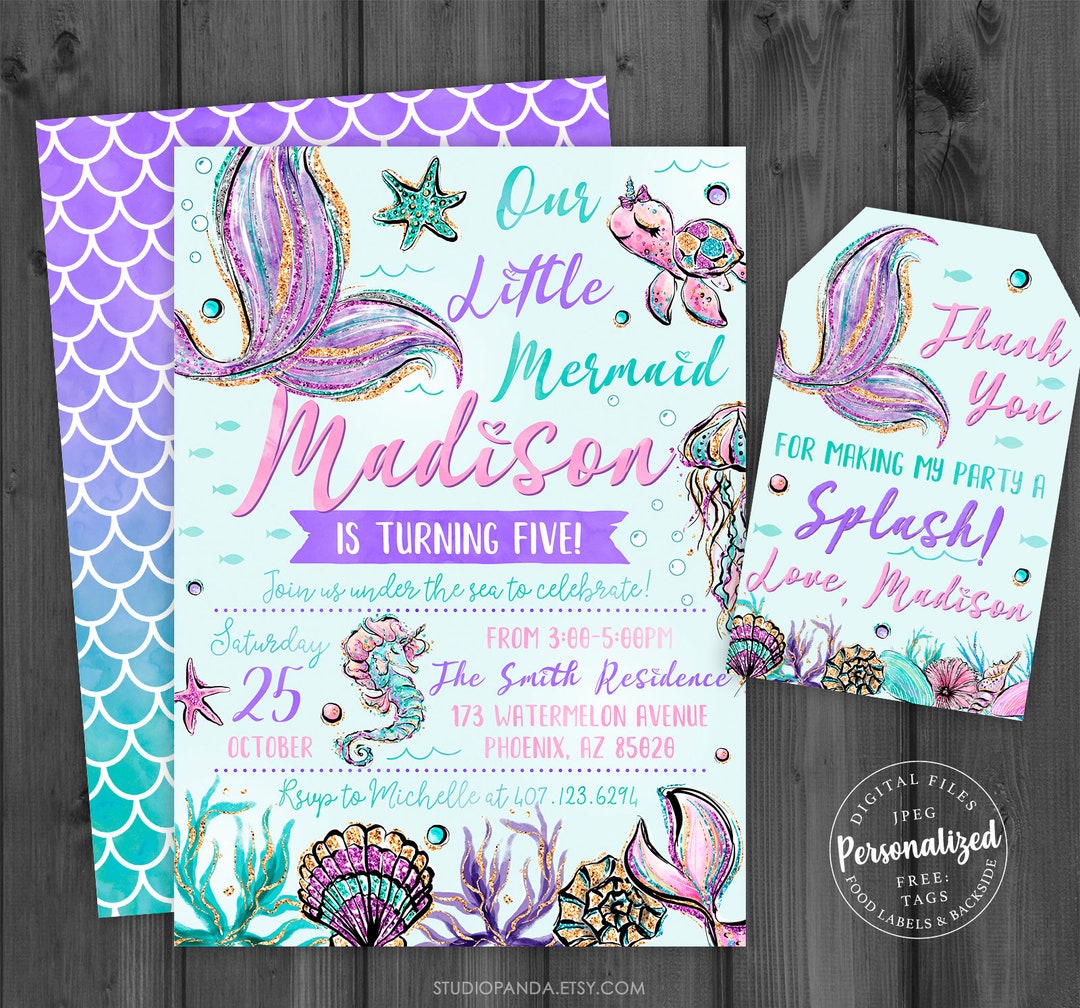 Mermaid Invitation 2, Personalized, Little Mermaid Invitation, Mermaid ...