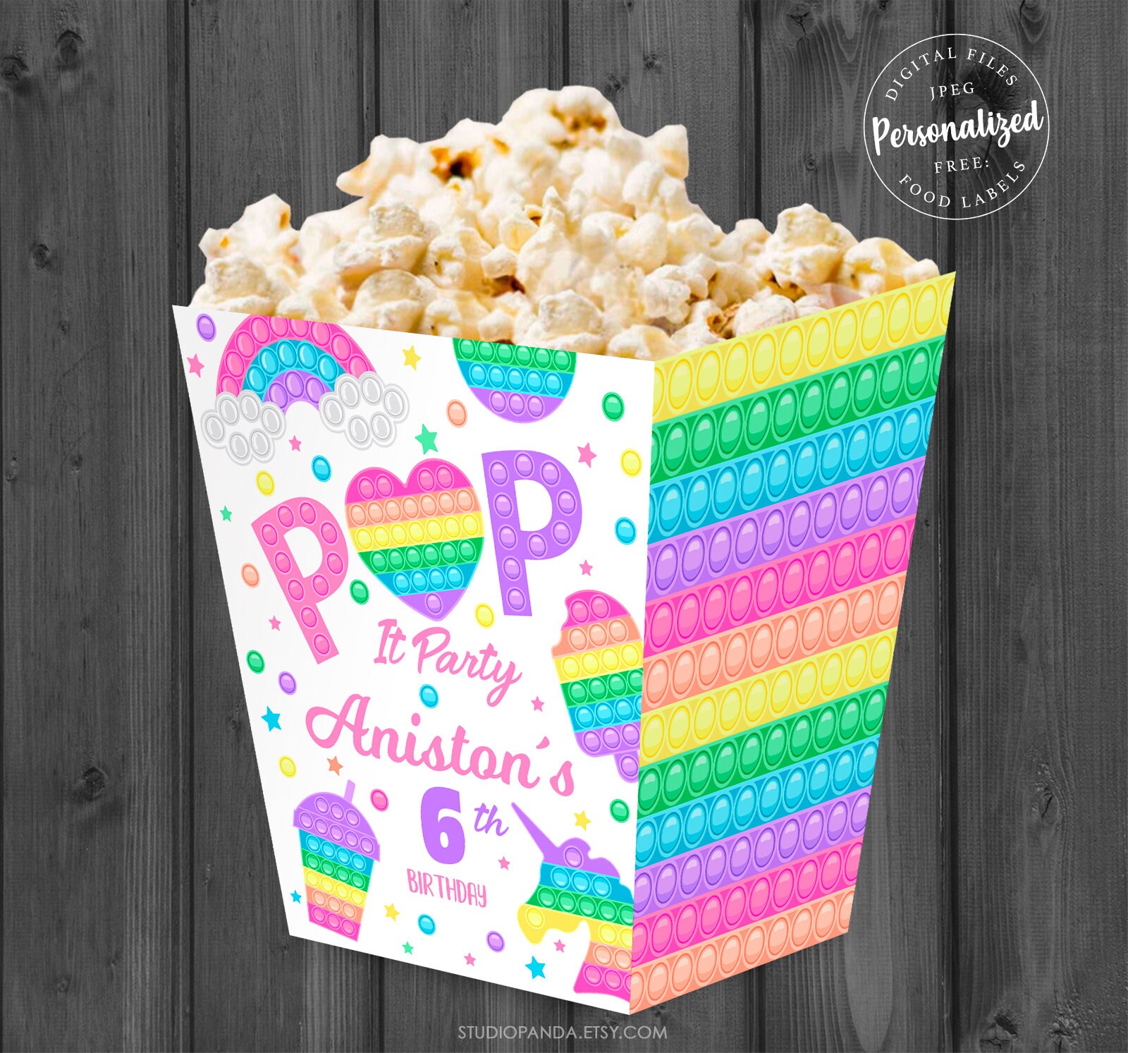 Pop It Popcorn Box Personalized Pop It Decoration Fidget - Etsy
