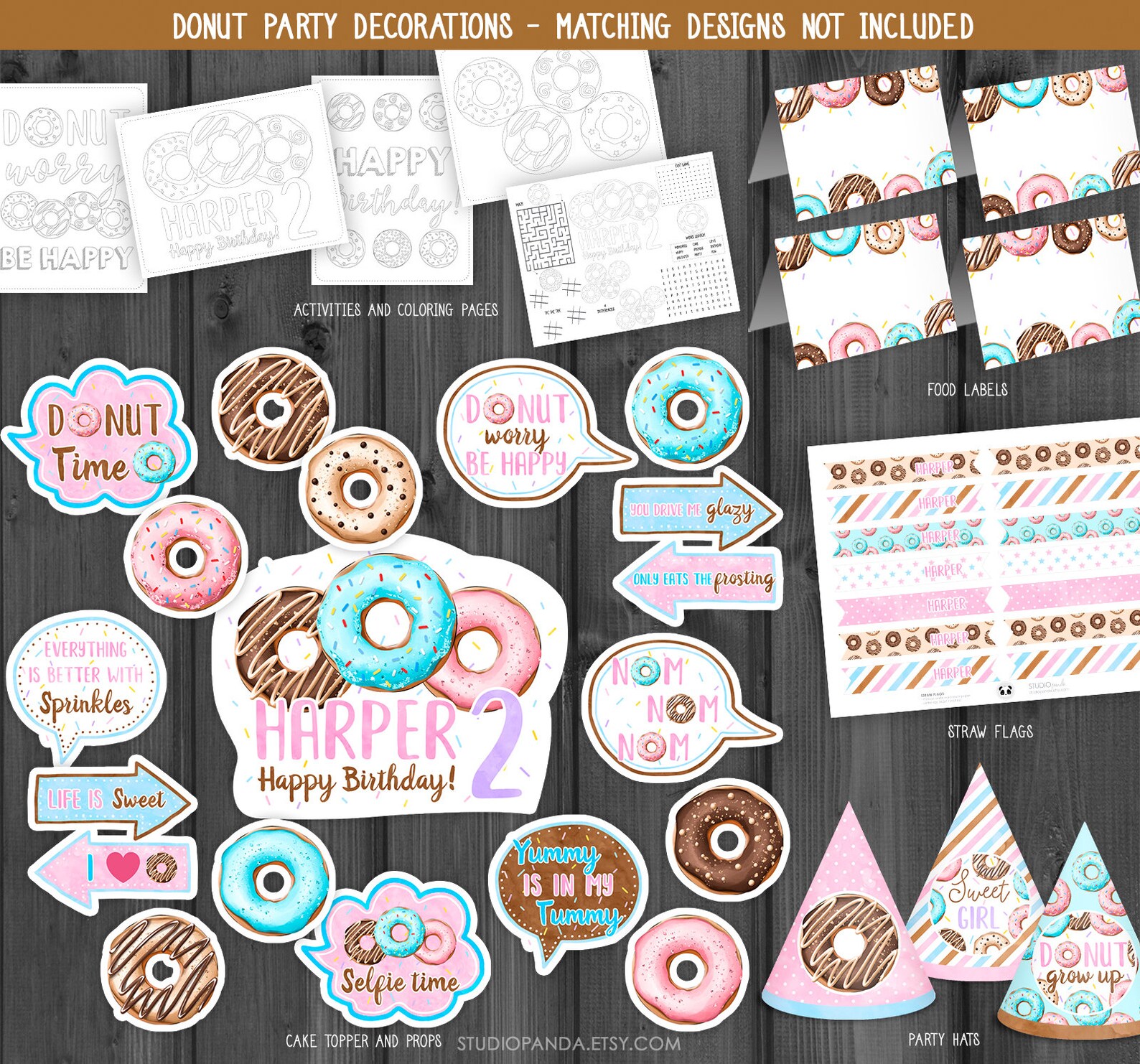 Donut Water Bottle Labels Personalized Donut Labels Donut | Etsy