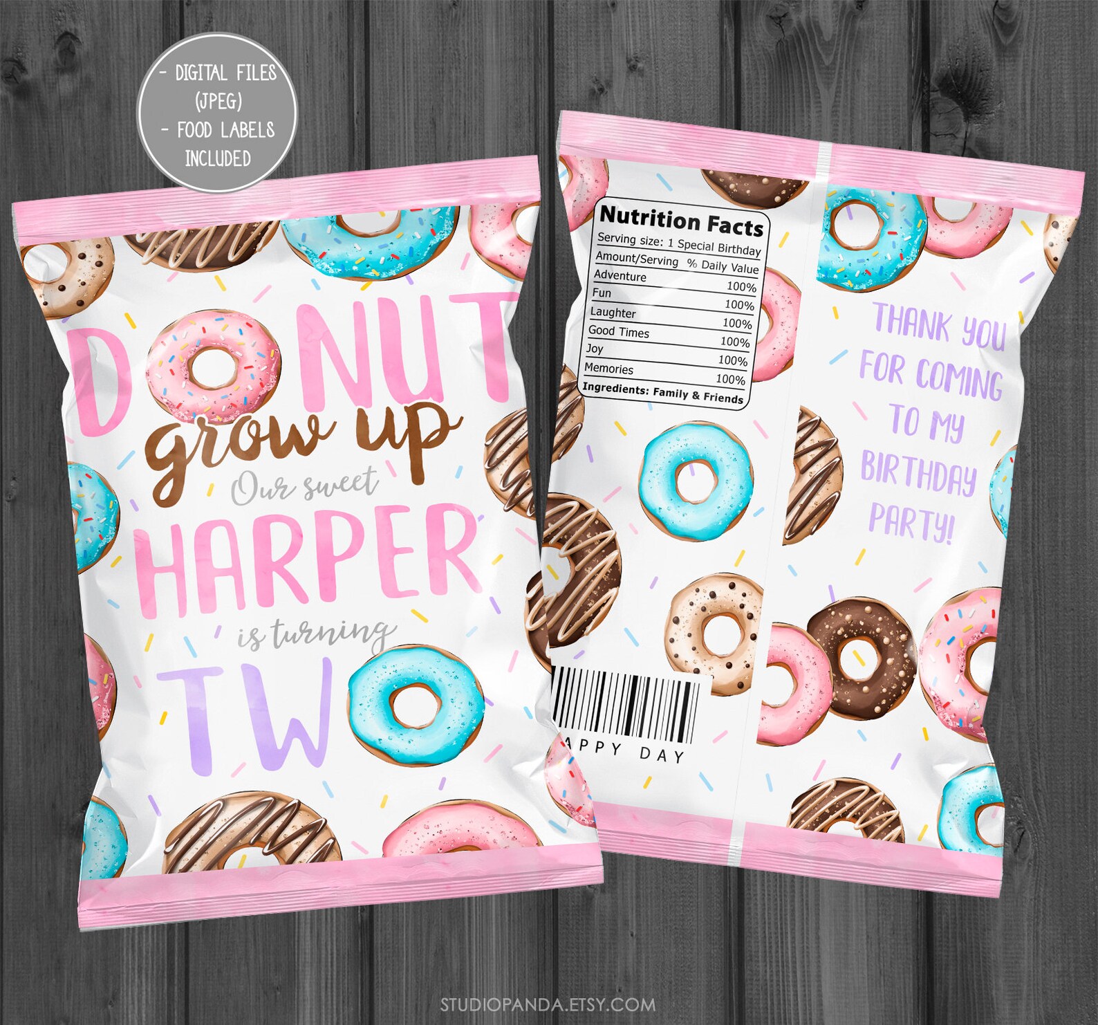 Donut Chip Bag Personalized Donut Wrappers Potato Chips - Etsy