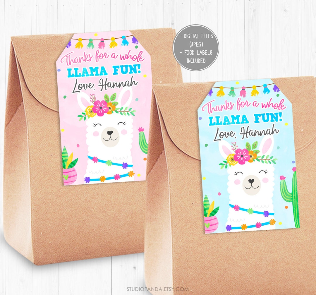 Llama Thank You Tags, Personalized, Llama Card, Llama Thank You Card ...