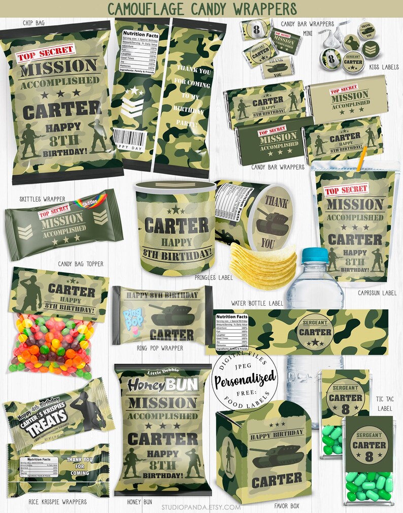 Camouflage Candy Wrappers Personalized Camo Bundle Army - Etsy