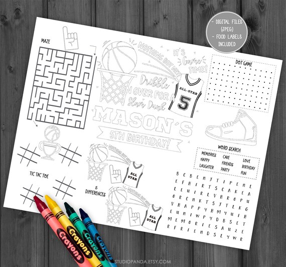 Basketball Activity and Coloring Pages Personalized Sport | Etsy
