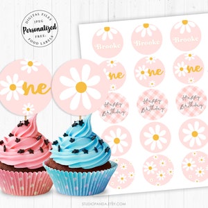 Daisy Flower Cupcake Toppers, Personalized, Daisy Decoration, Daisy ...