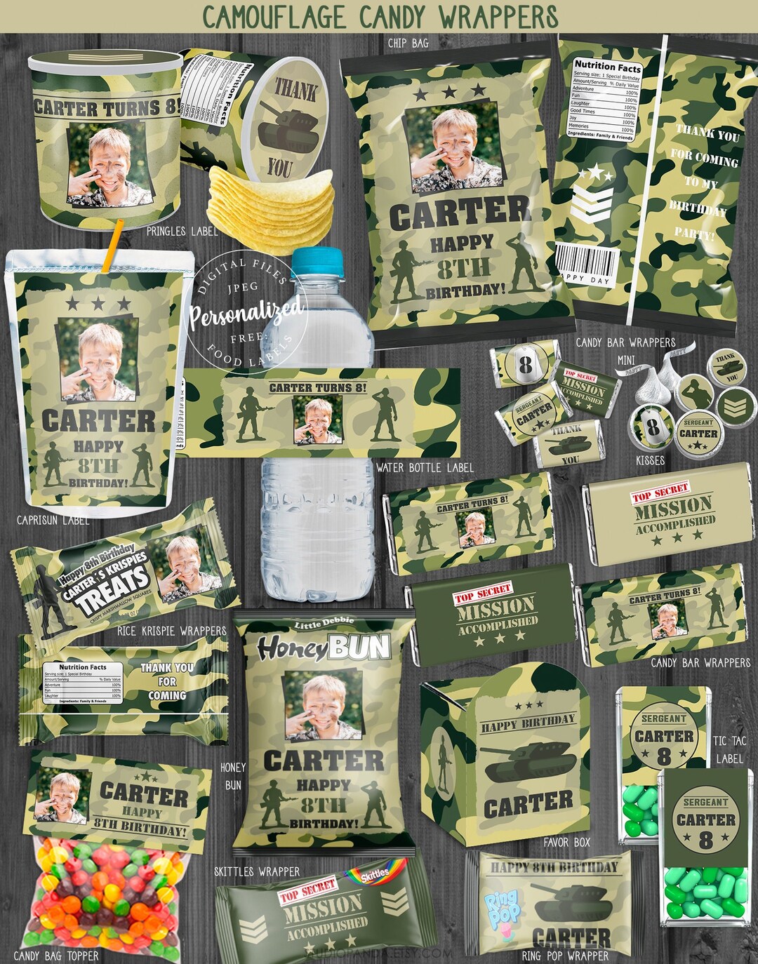 Camouflage Candy Wrappers 2, Personalized, Camo Bundle, Army Chip Bag ...