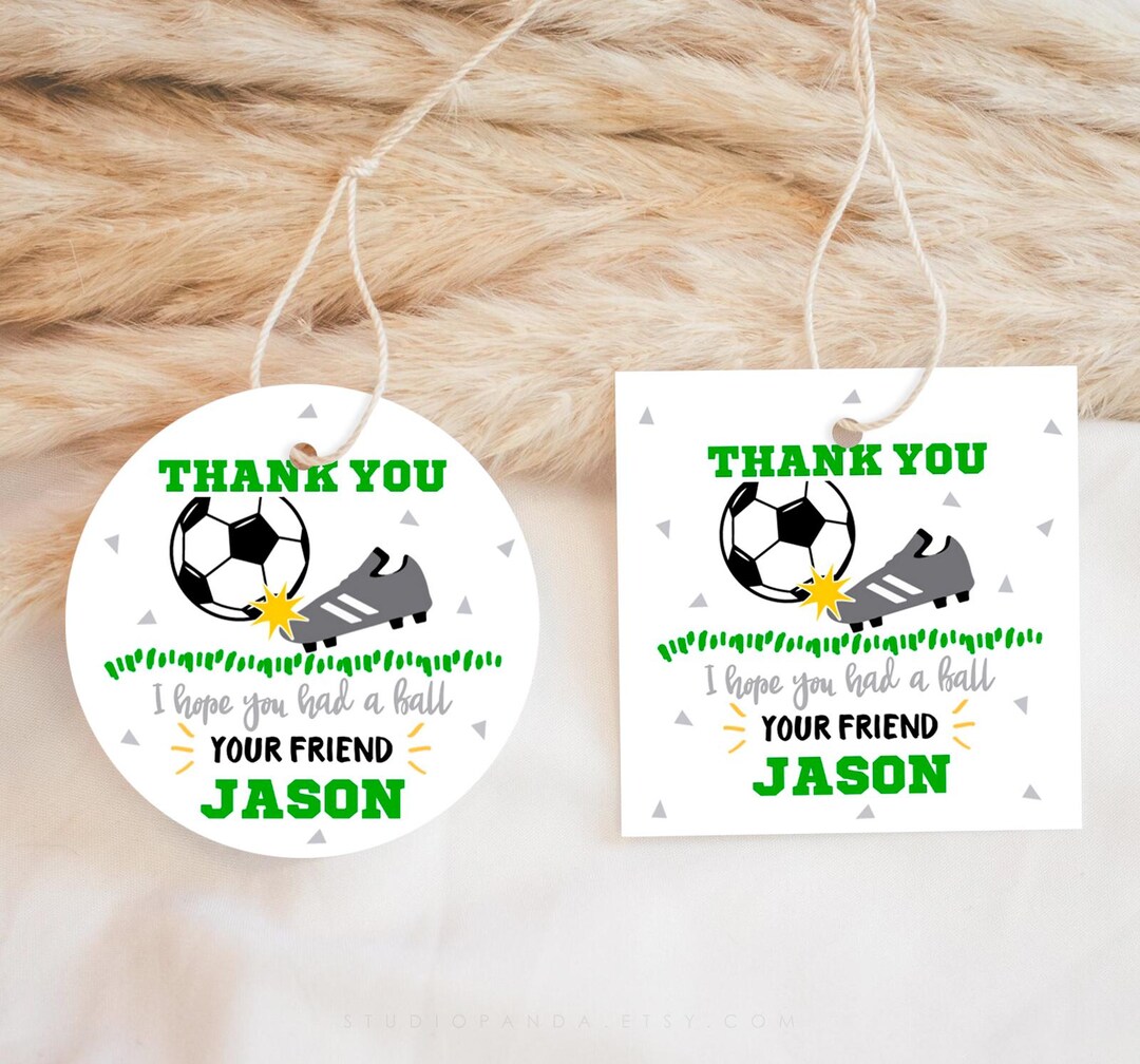 Soccer Tags, Instant Download, Soccer Thank You Card, Soccer Favor Tags ...
