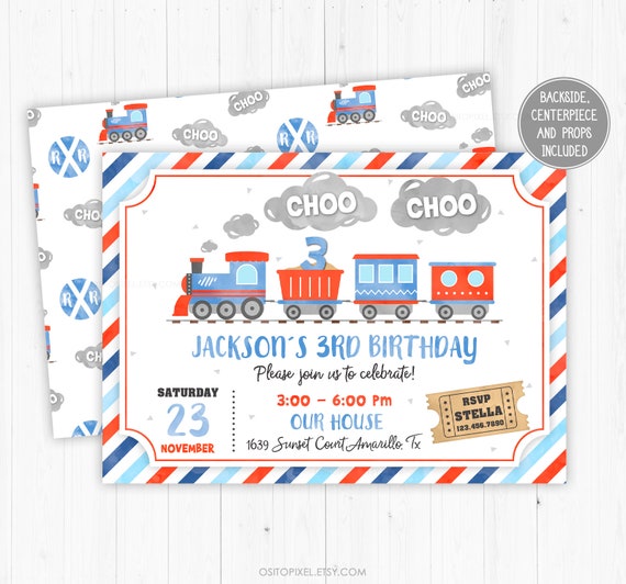 Train Invitation 3 Personalized Train Birthday Invitation | Etsy