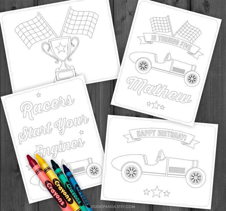 Race Car Activity and Coloring Pages Personalized Racing - Etsy