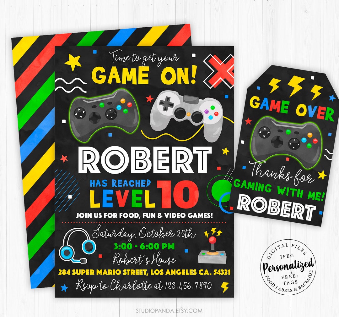 Video Game Invitation 2, Personalized, Video Game Party Bundle, Gamer ...