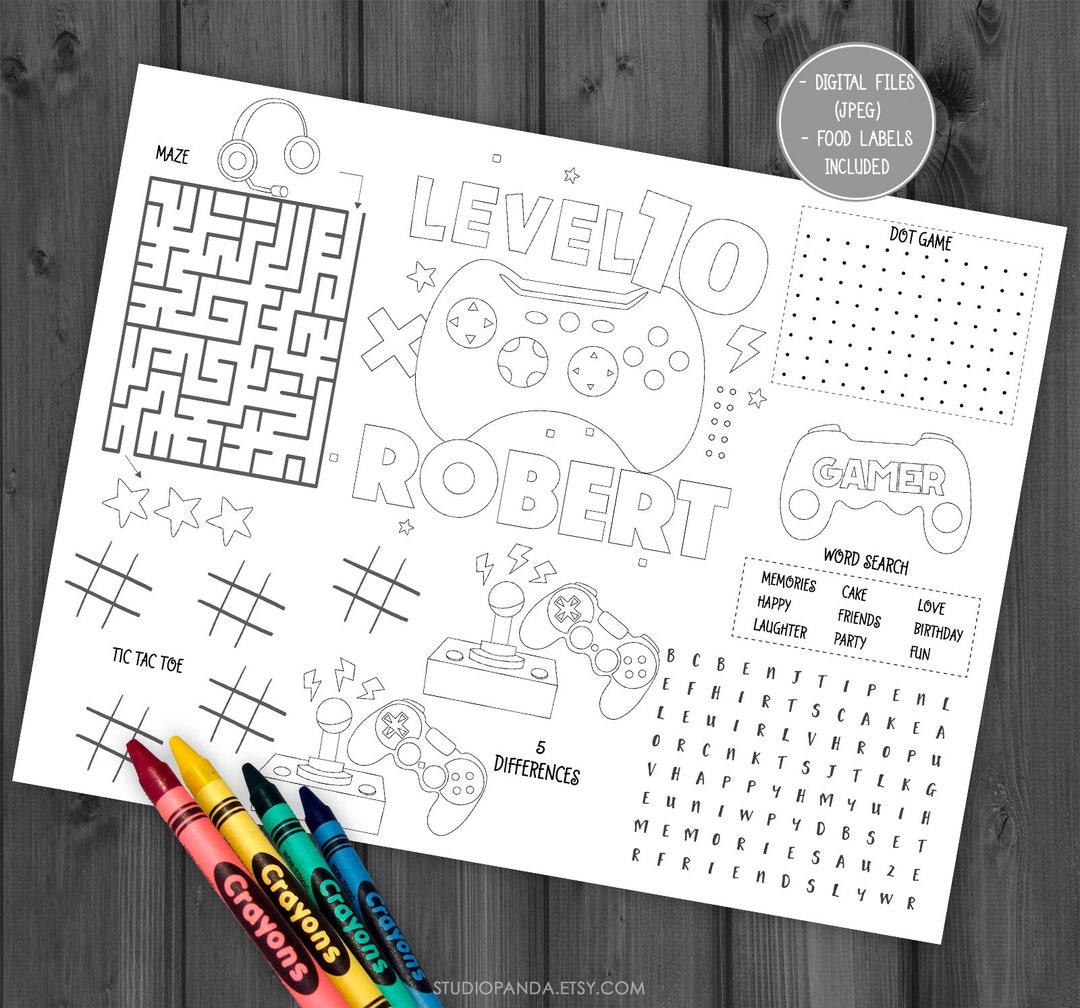 Video Game Activity and Coloring Pages, Personalized, Video Game Party ...