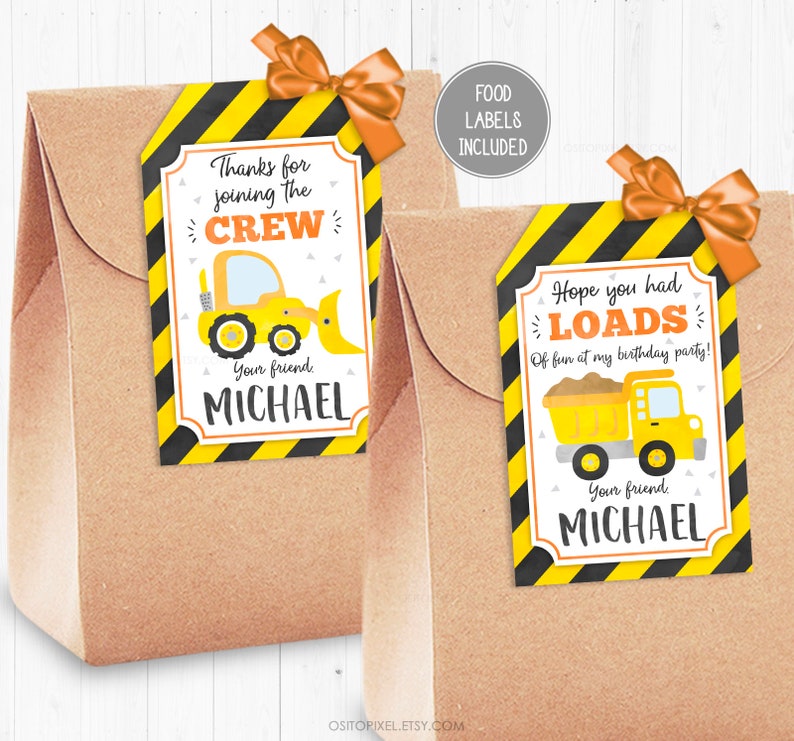 Construction Thank You Tags Personalized Construction Favor | Etsy