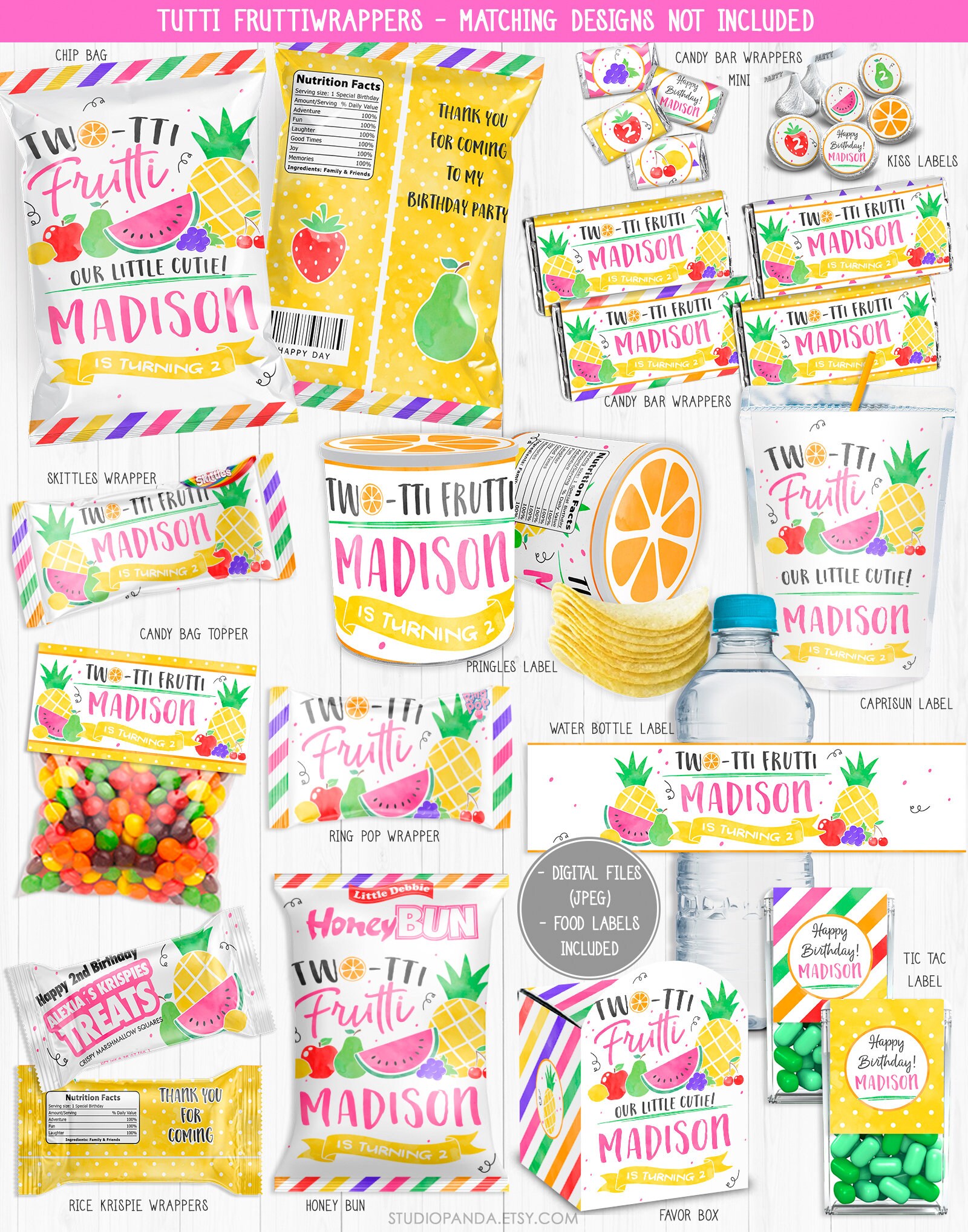 Two Tti Frutti Water Bottle Labels Personalized Tutti Frutti | Etsy